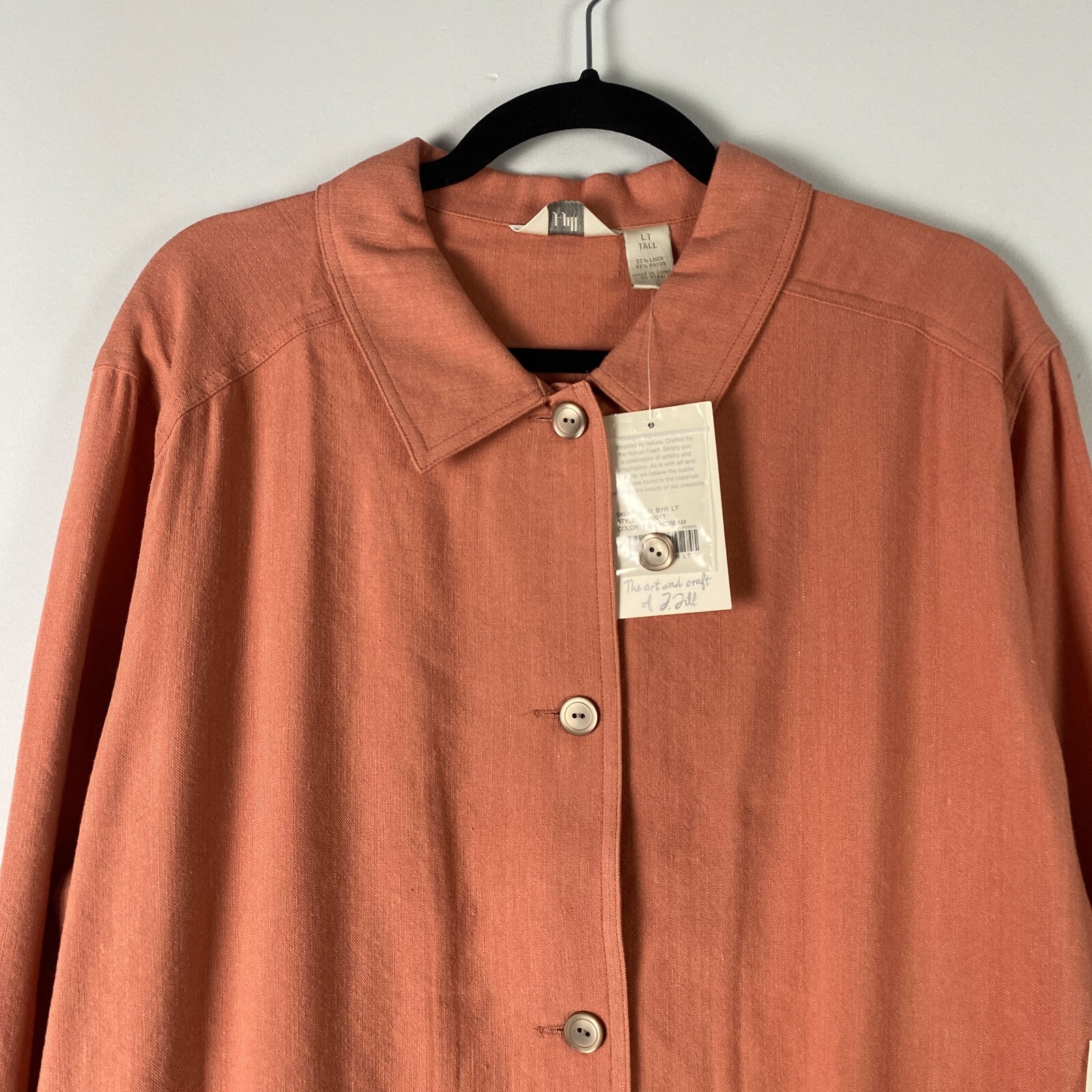 J Jill Linen Blend Jacket Womens L Tall LT Coral Pockets Button Up | eBay