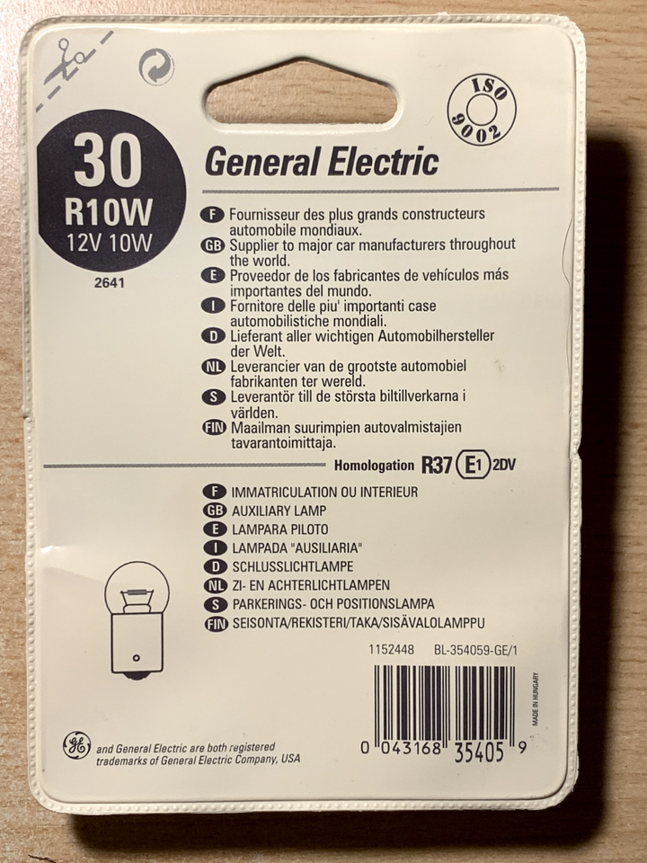 GENERAL ELECTRIC GE R10W LIGHT BULB 12V 10W TWIN PACK SIDE / TAIL | eBay