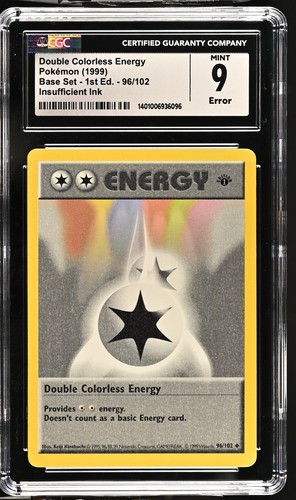CGC 9 1st Edition ERROR Double Colorless Energy 96/102 Base Set Pokemon ...