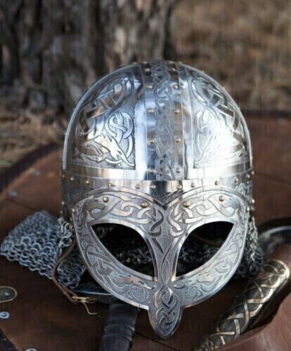 Medieval Viking Helmet Armor Vendel Steel Etched Helmet With Chainmail Viking | eBay