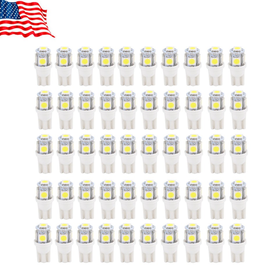 50X T10 5-SMD LED Interior Light bulb Super White 6500K 921 194 192 168 ...