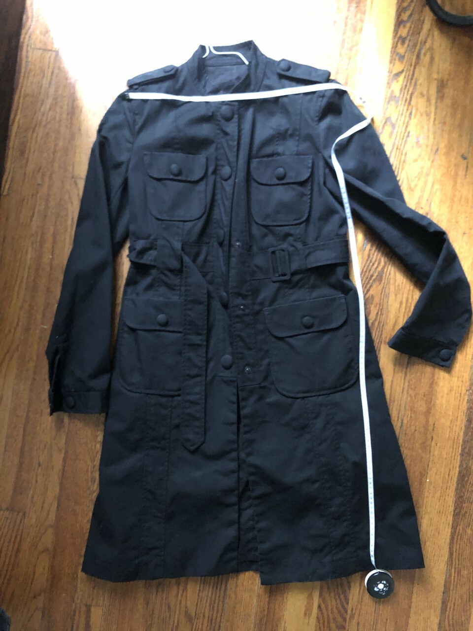 Black Overcoat Raincoat with Belt and Double Pockets … - Gem