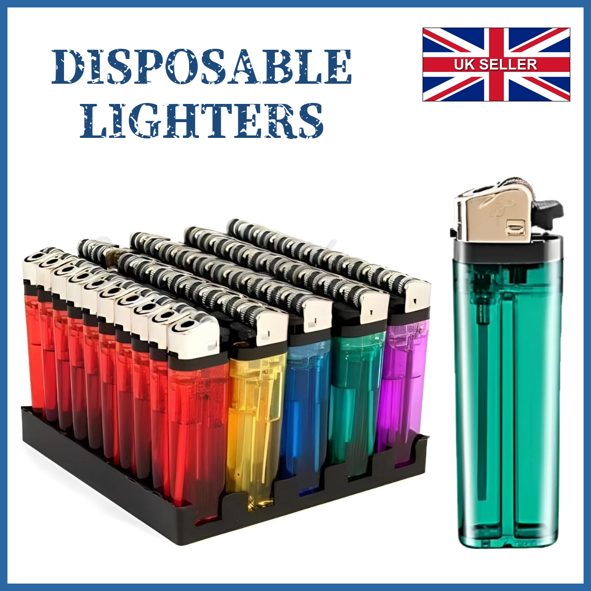 50X DISPOSABLE LIGHTERS CHILD SAFETY ADJUSTABLE FLAME ASSORTED COLOURS ...