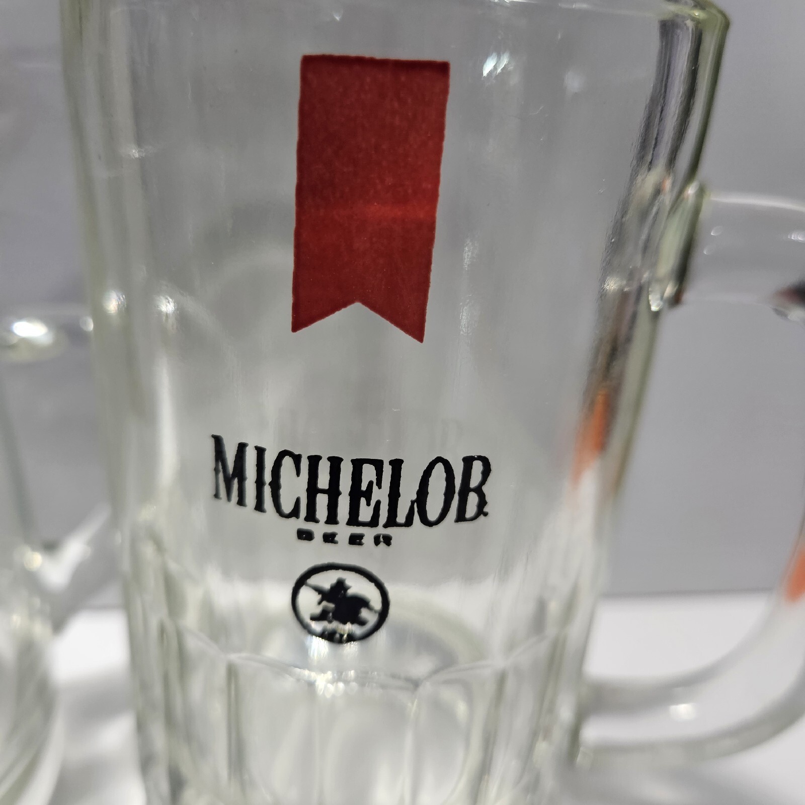 Lot of 2 Vintage Michelob Glass Beer Mugs Etched Logo, Red Ribbon Logo ...