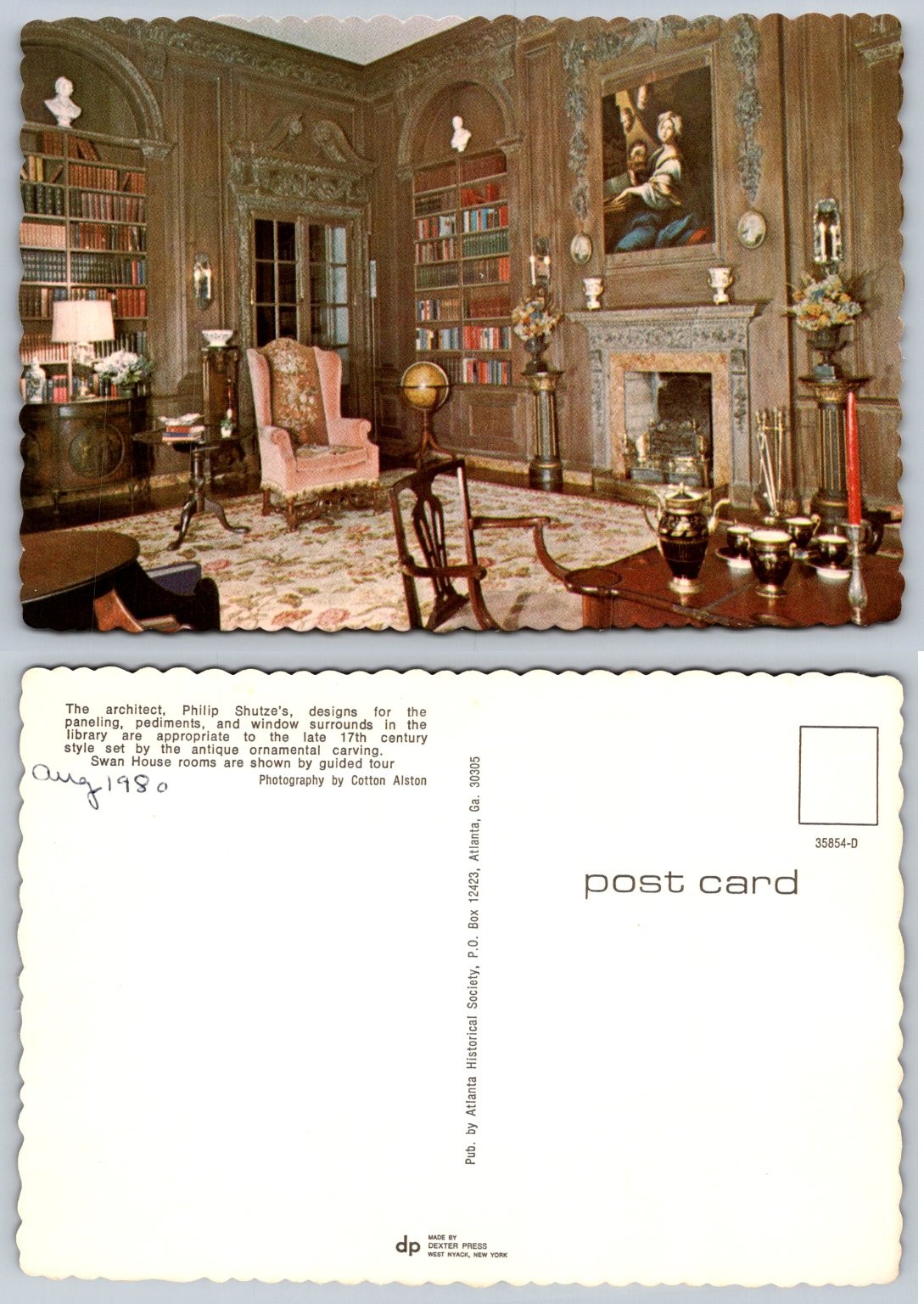 Swan House Atlanta GA Library Interior Postcard Philip Shutze 1980 | eBay