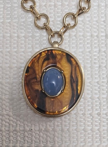 Vintage Faux Tortoise Shell Pendant Necklace with Blue Cabochon Liz ...