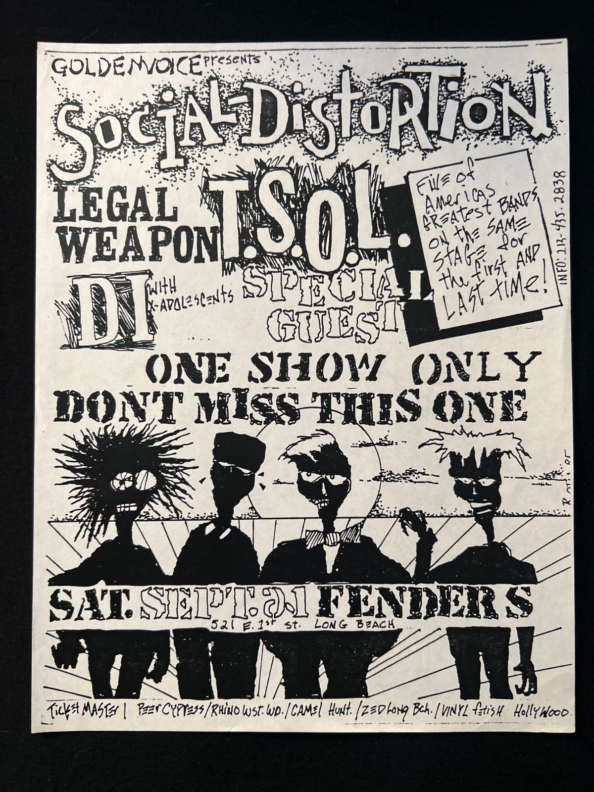 Original Punk Rock Flyer 1985 Social Distortion TSOL Legal Weapon DI B ...