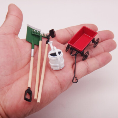 5PC 1/12 Dollhouse Miniatures Mini Tools Farm Garden Hoe Pitchfork ...