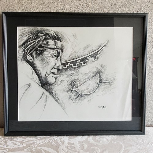 Original Pencil Sketch on Paper Signed by Native American Artist Carlos ...