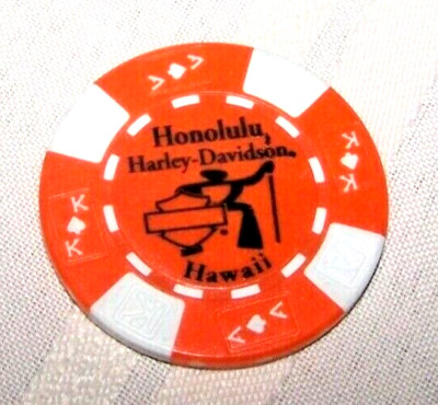 HONOLULU HD~Hawaii~Harley Davidson Poker Chip ~(ORANGE/White AKQJ ...