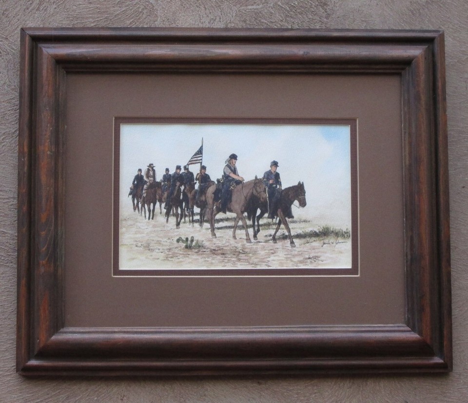 JAMES W. JOHNSON TEXAS ARTIST PAINTING: UNION CAVALRY with a CIVIL WAR ...