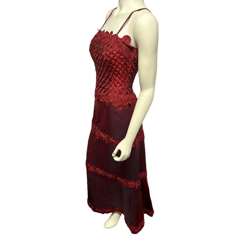 Vintage Helen Morley Red Rose Maxi Ball Gown Spaghett… - Gem
