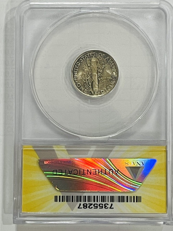 1926 D MERCURY SILVER DIME 10c ANACS MS64 FSB Full Band Beautiful Tone ...