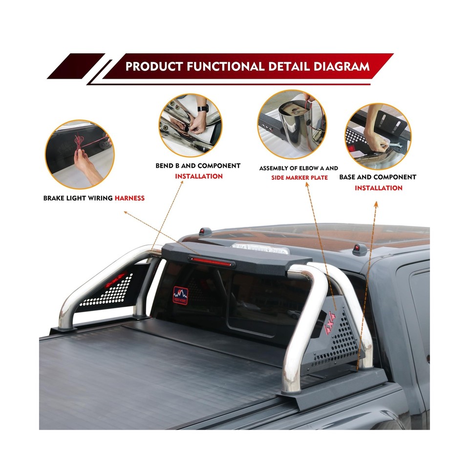 Truck Bed Roll Bar, Polished Stainless Steel Sport Pickup Roll Bars ...