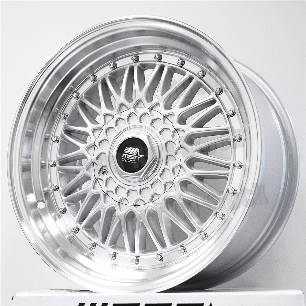 MST MT-13 17x8.5 4x100 4x114.3 +30 SILVER MESH MACHINE LIP RIVETS SPORT ...