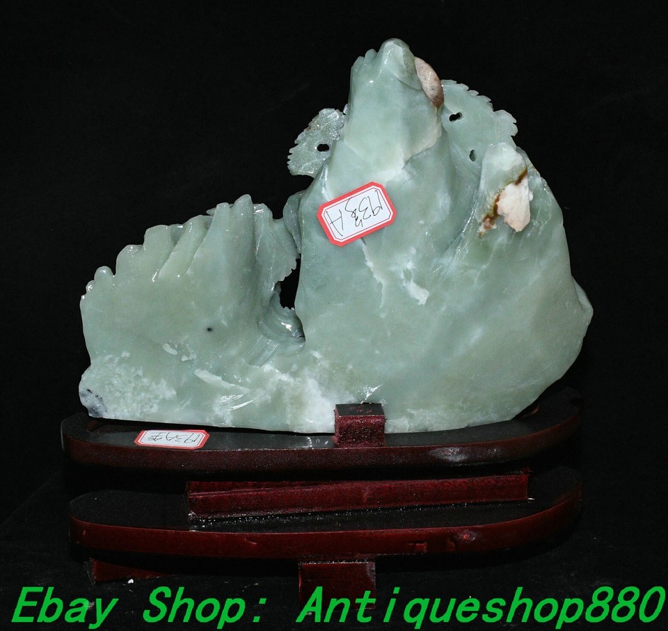 12.2'' Chinese Xiu Jade Carving Mountain Tree House Pavilion Bridge ...
