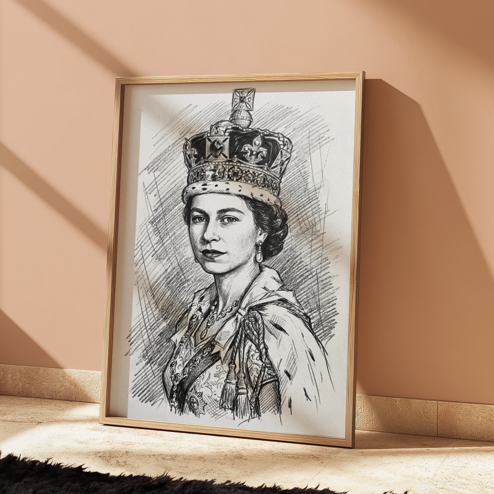 QUEEN ELIZABETH DRAWING PRINT PORTRAIT SKETCH 8" x 10" WALL ART HOME ...