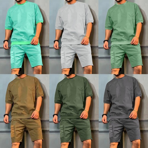 Men's T-Shirt Pants Sets Sport Leisure Suit O-Neck Casual Pure Color ...