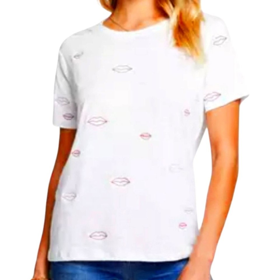 Chaser Shirt Linen Embroidered Lips Kiss White Pink Red Short Sleeve ...