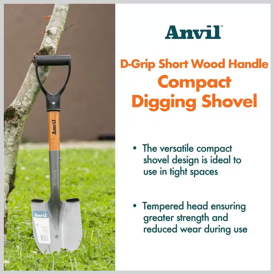 Anvil 18 in. Wood D-Grip Short Handle Carbon Steel Compact Digging ...