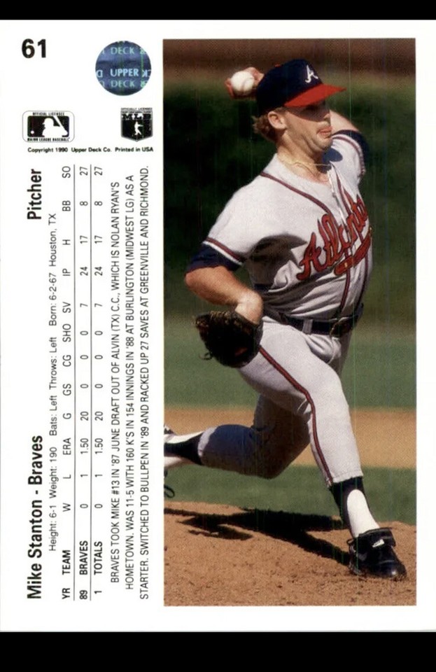 1990 Upper Deck Mike Stanton Rookie RC ATL Braves Pitcher MLB Baseball ...