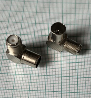 2x Right Angle 90 Degree F Connector Female to Coax TV Male Aerial Plug ...