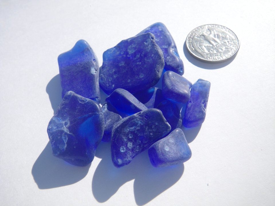 Sea Glass, Collection of Cobalt Blue with Lots of Impact Marks | eBay