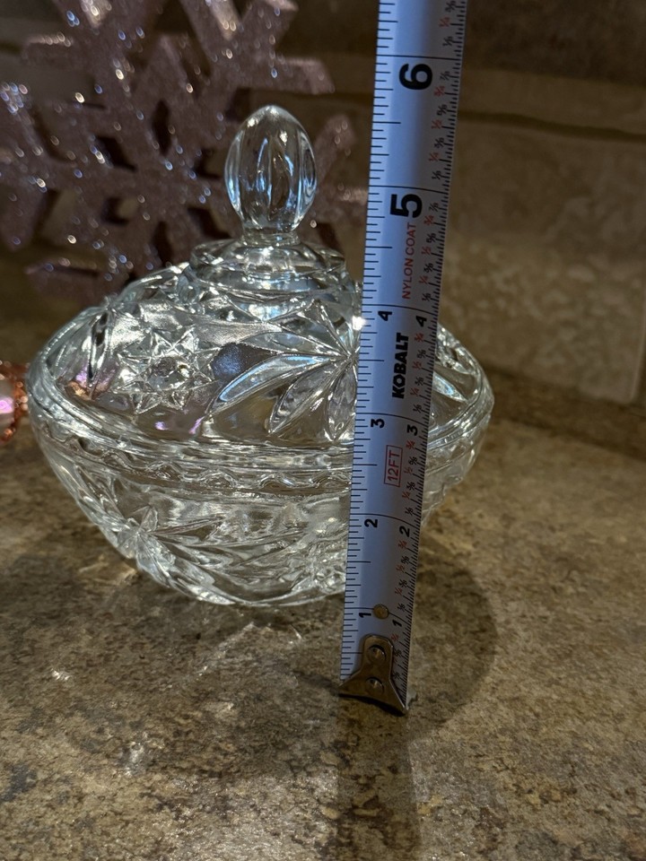 Vintage Clear Pressed Glass Candy Dish w Lid Starburst Floral Pattern ...