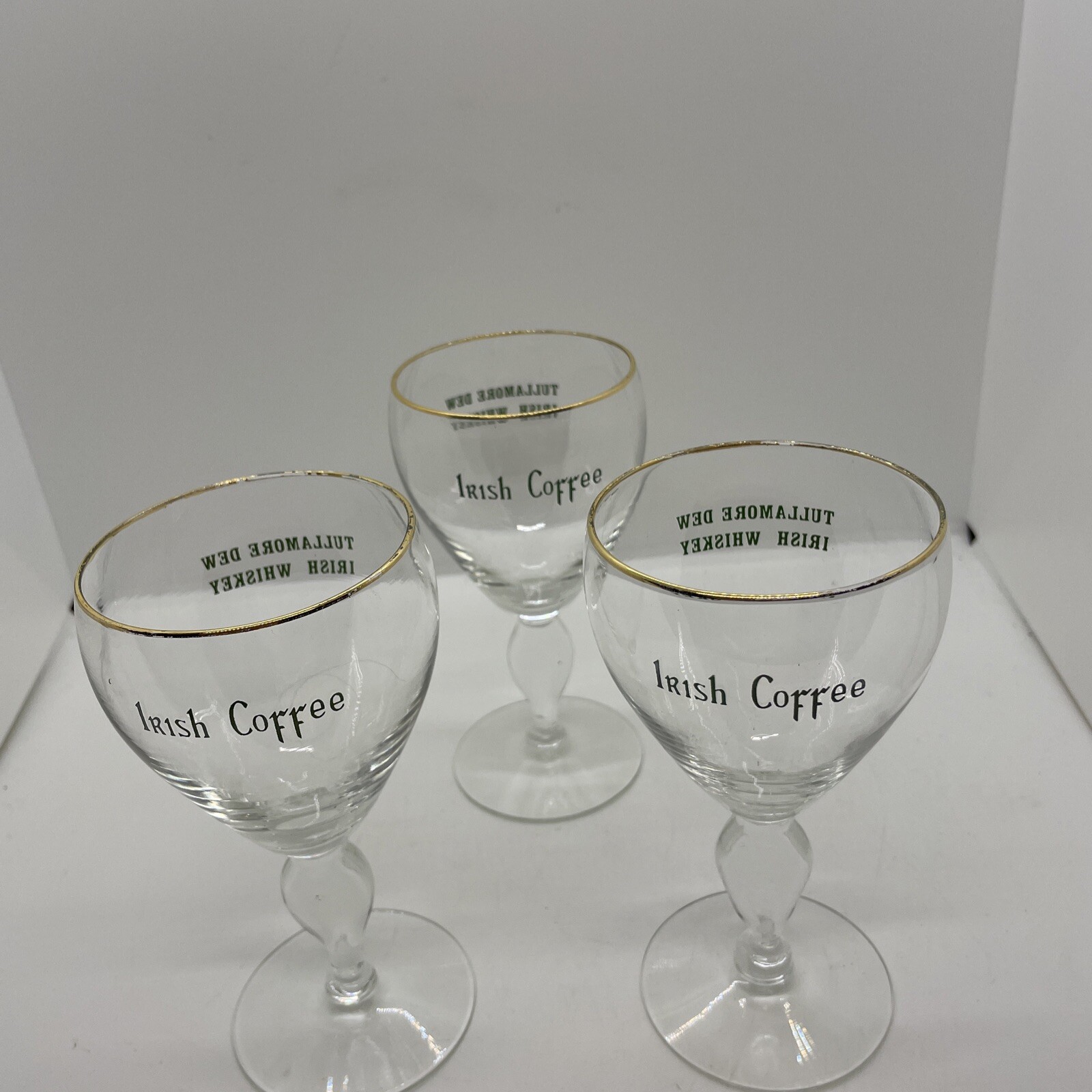 Lot Of Three Gold Rim Irish Coffee Glasses Goblets Tullamore Dew Irish ...