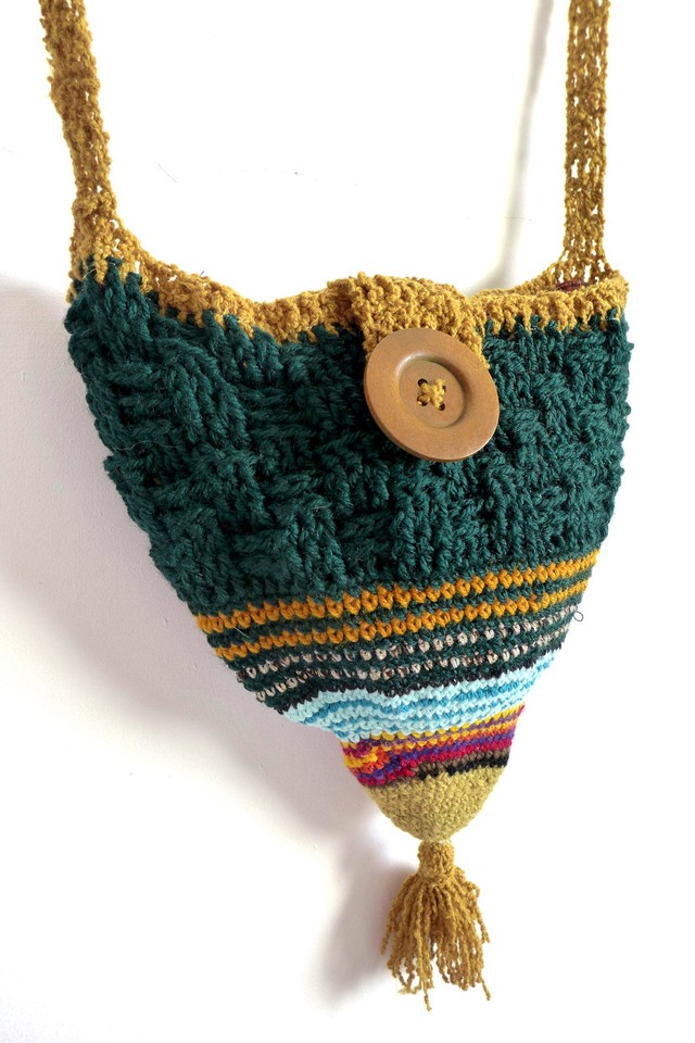 Womens Bag Handmade Acrylic Wool Crocheted Multi Color 12x14 inch Tote ...