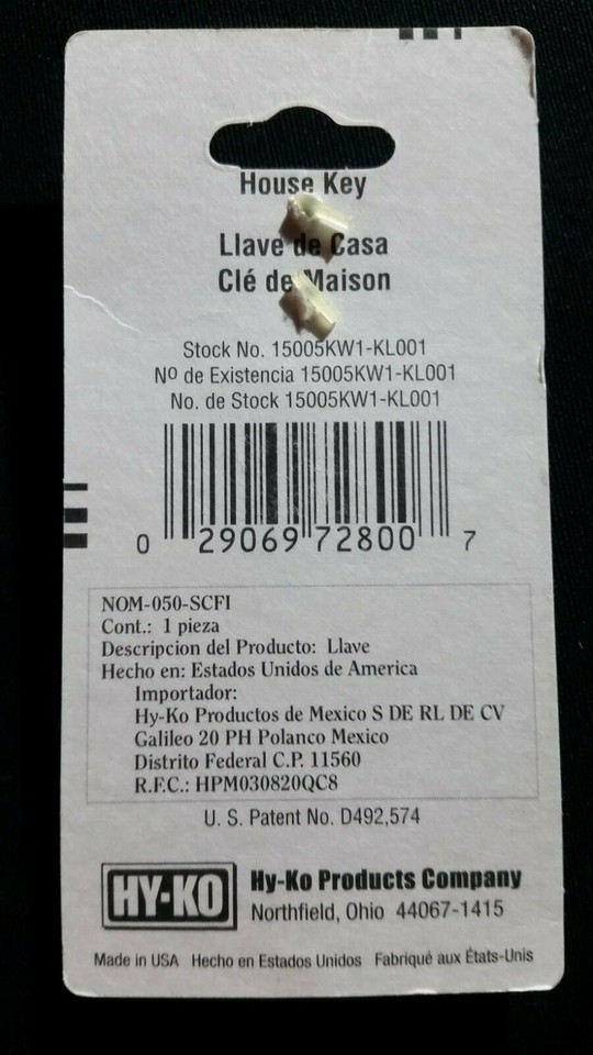 Hy-Ko Blank Kwikset "KEY I HAVEN'T LOST YET" KW1/10/11 Stock#15005KW1 ...