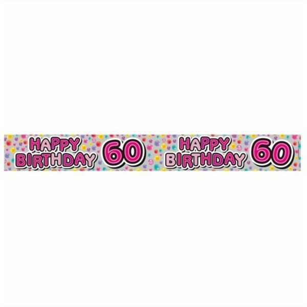 Happy 60th Birthday Party Banner - Pink Silver Age 60 Today for sale ...