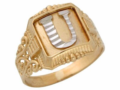 10k or 14k Two-Tone Gold Antique and Filigree Design Mens Initial ...