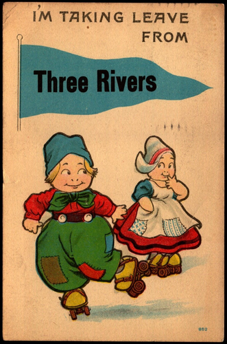 Postcard MI Three Rivers Michigan Dutch Kids Take Leave on Roller Skate ...