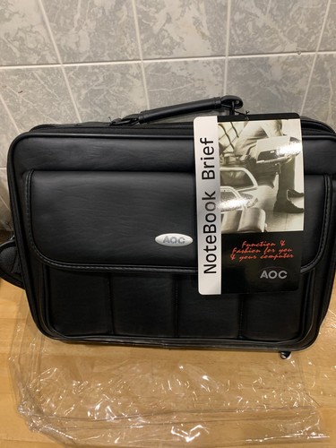 NEW AOC Briefcase PC Notebook Case Black Faux Leather W/Shoulder Strap ...