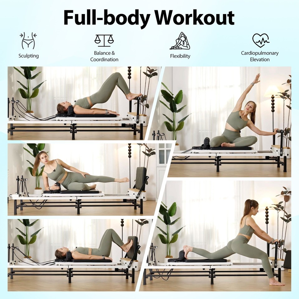 Foldable Pilates Reformer Machine, w/Jump Board & Storage Bag 400lb Max ...