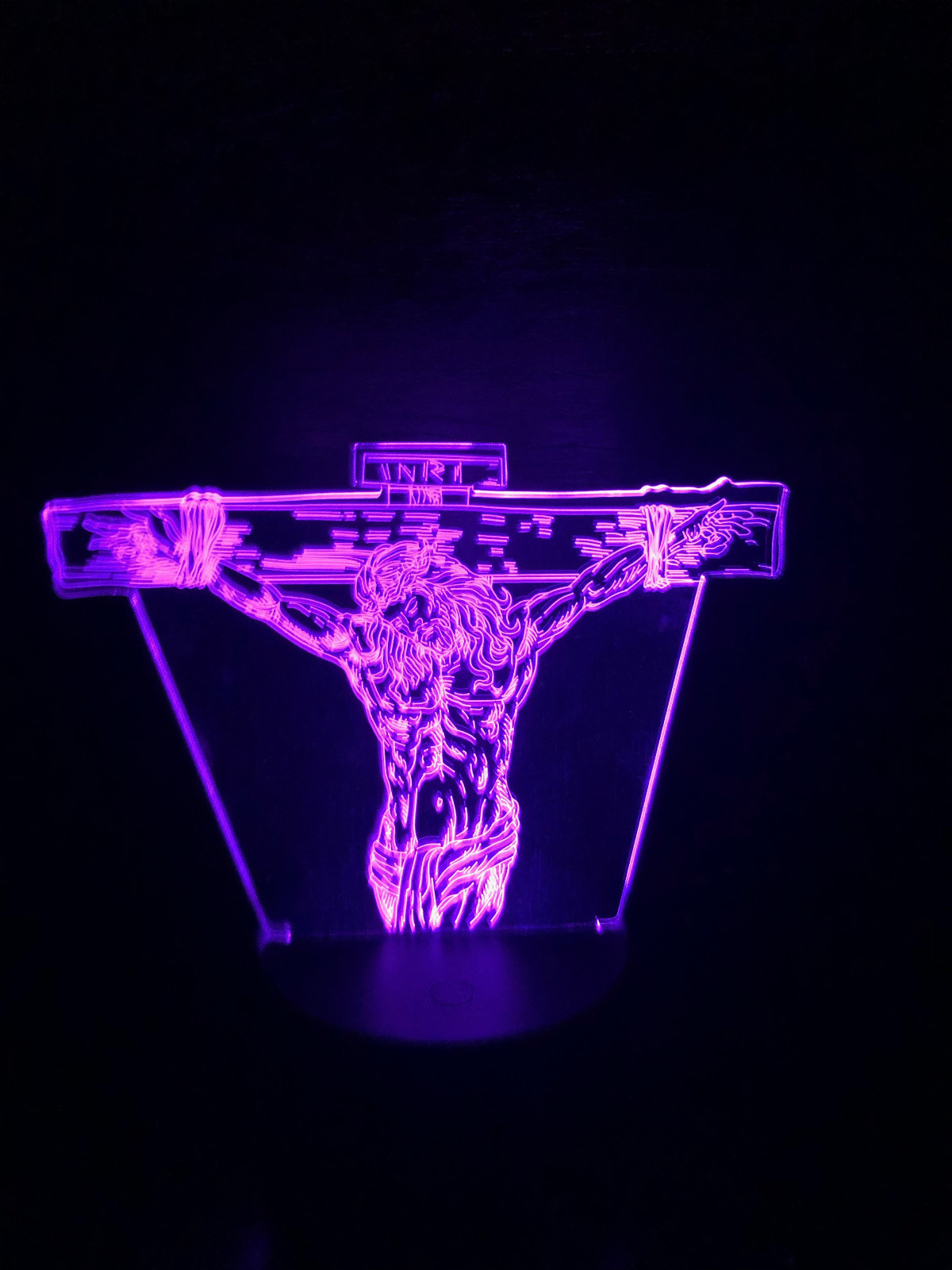 JESUS ON CROSS CRUCIFIX 3D Acrylic LED 7 Colour Night Light Touch Table ...