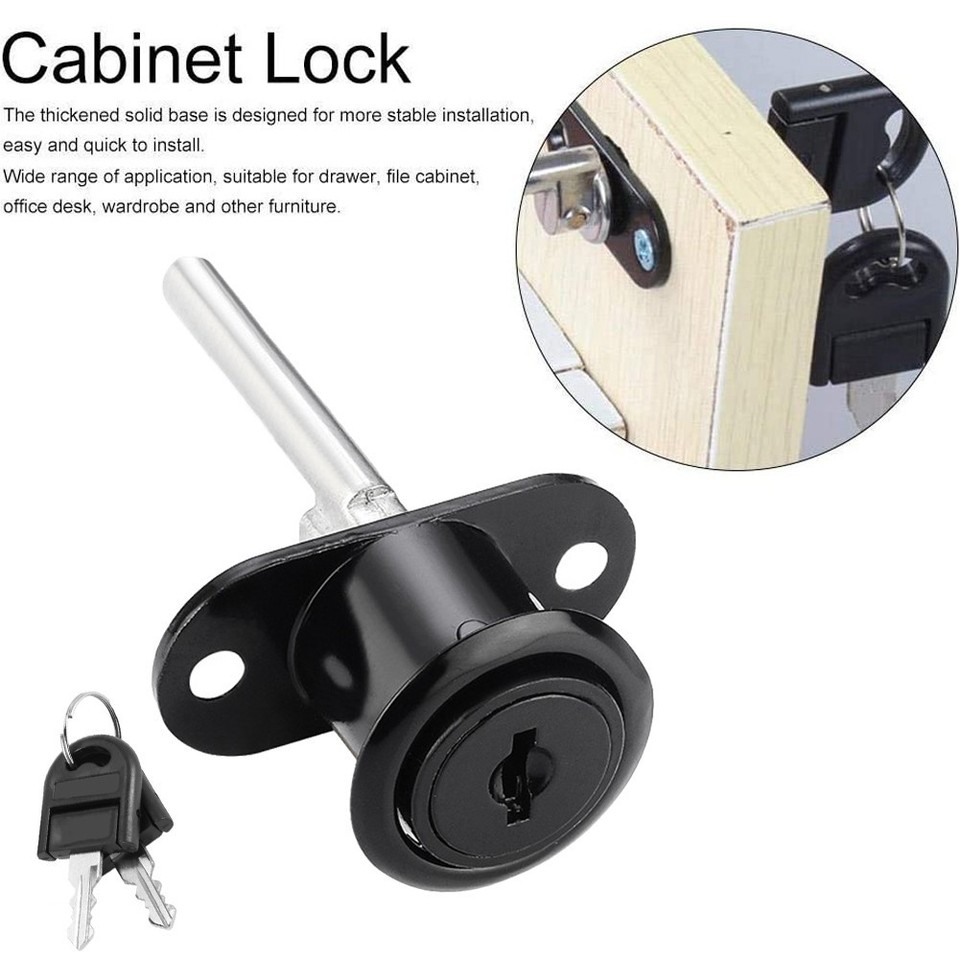 Drawer Lock With 2pcs Keys For Furnitures Black Comfortable Zinc Alloy ...