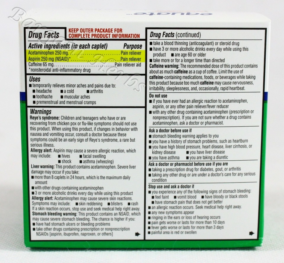 2x Equate Acetaminophen Excedrin Headache Extra Strength 100 Caplets ...