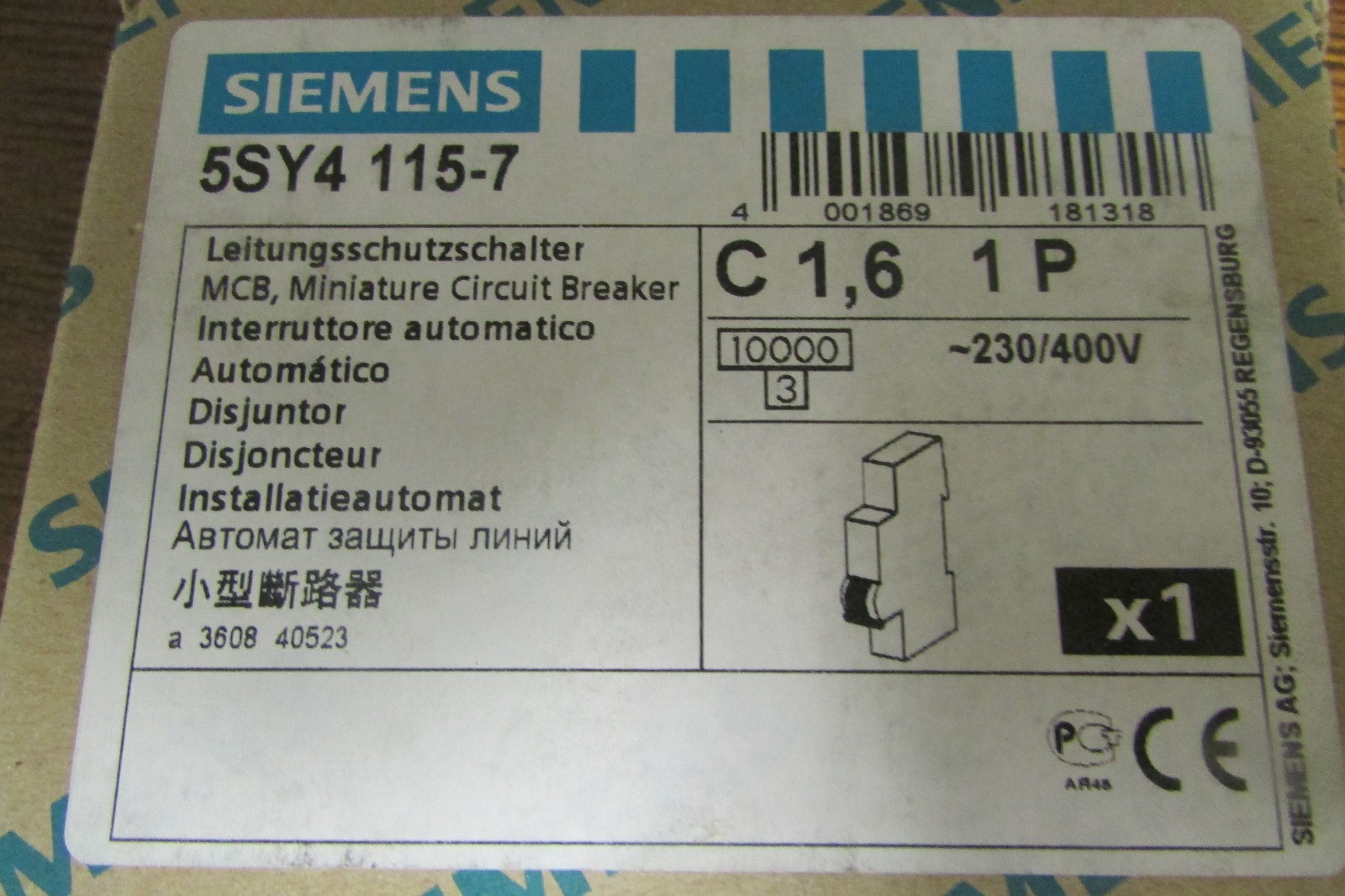 SIEMENS 5SY4 115 7 C 1 6 1P Single Pole 6 AMP 230 400 V Circuit Breaker ...