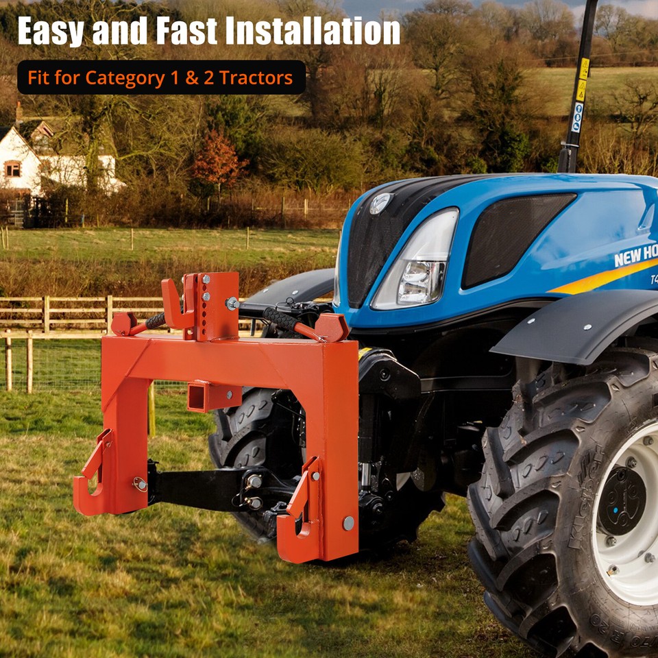 3 Point Quick Hitch Adapter Attach For Category 1 & 2 Tractor with 2 ...