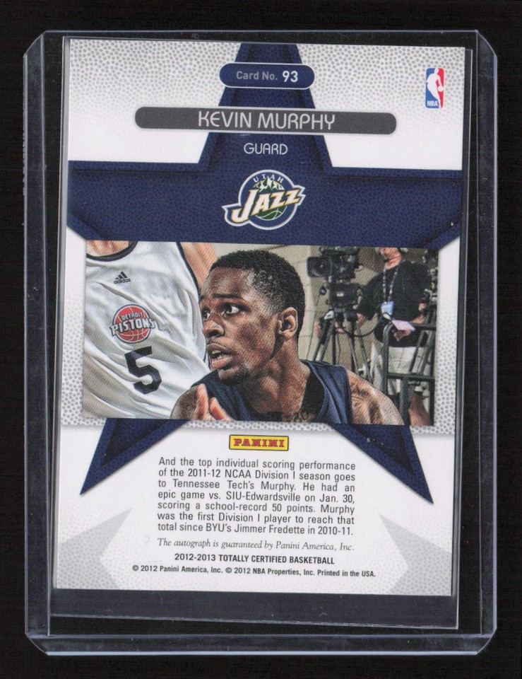 2012-13 Panini Totally Certified #93 Kevin Murphy Rookie Roll Call ...