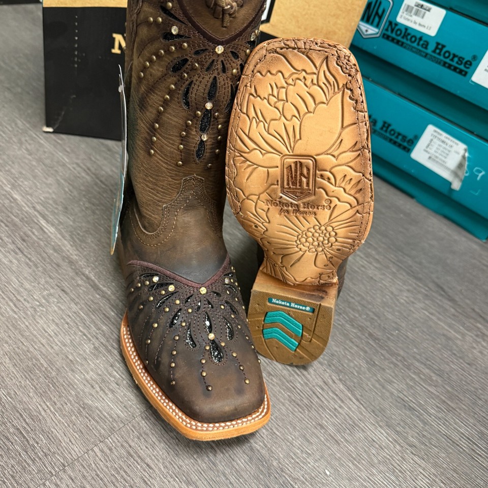 WOMEN'S WESTERN SQUARED TOE COWGIRL BOTAS SMOOTH LEATHER RANCH LIFE EMBROIDERED | eBay
