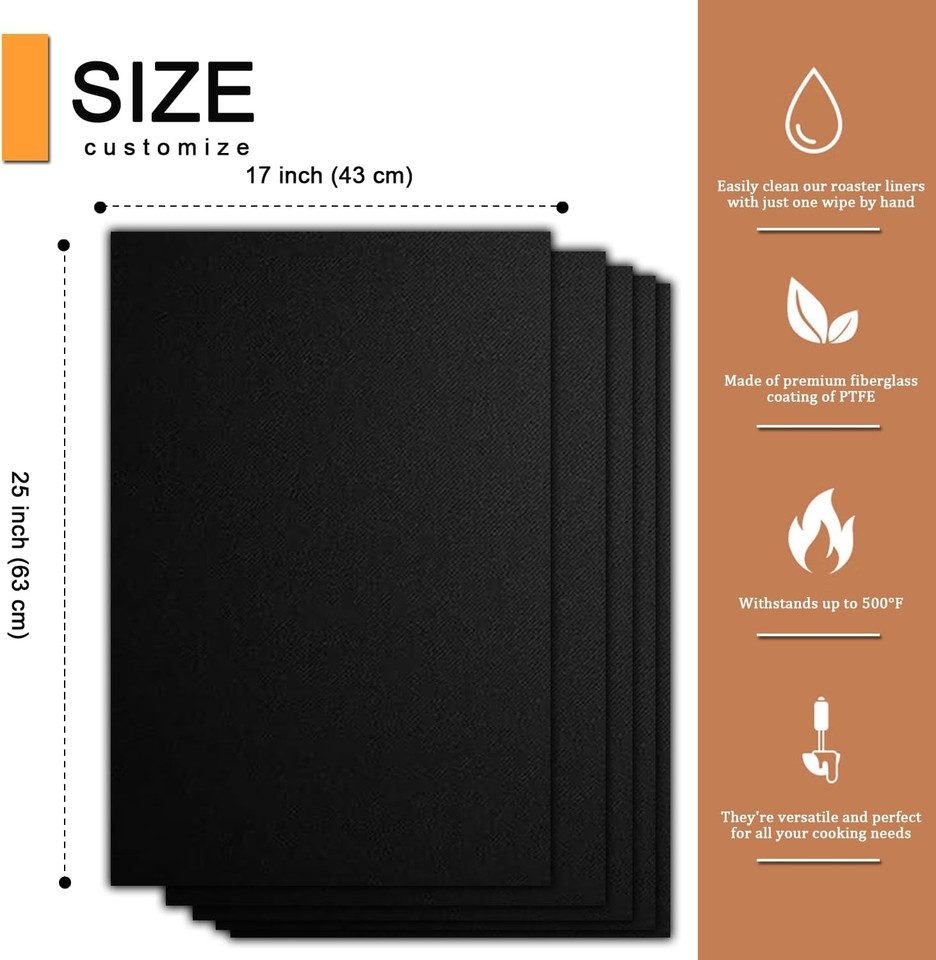 5-Pack Large Heavy-Duty Non-Stick Reusable Oven Liners (17”x25”) | eBay