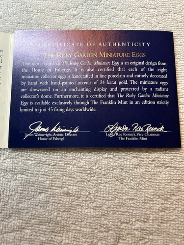 House Of Faberge Franklin Mint Ruby Garden w/all 8 Eggs Multicolor Has ...