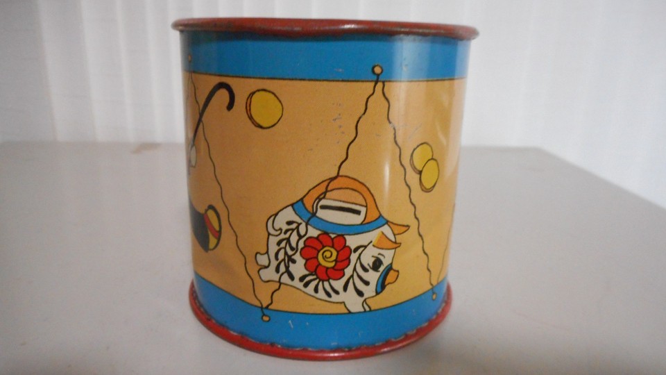 Vintage Tin Litho Metal Coin Drum Saving Bank Ohio Art Co. Fern Bisel ...