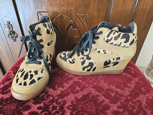 Sportsgirl Leopard Animal Print Suede Wedge Black Beige Micha Lace Up ...