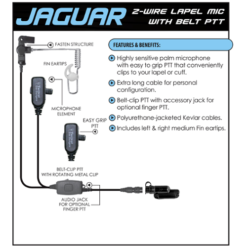 Earphone Connection JAGUAR Quick Release Headset for Vertex VX-537 NYPD ...