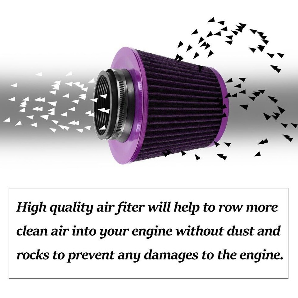 Purple 3" 76mm High Flow Inlet Cold Air Intake Cone Replacement Dry Air ...