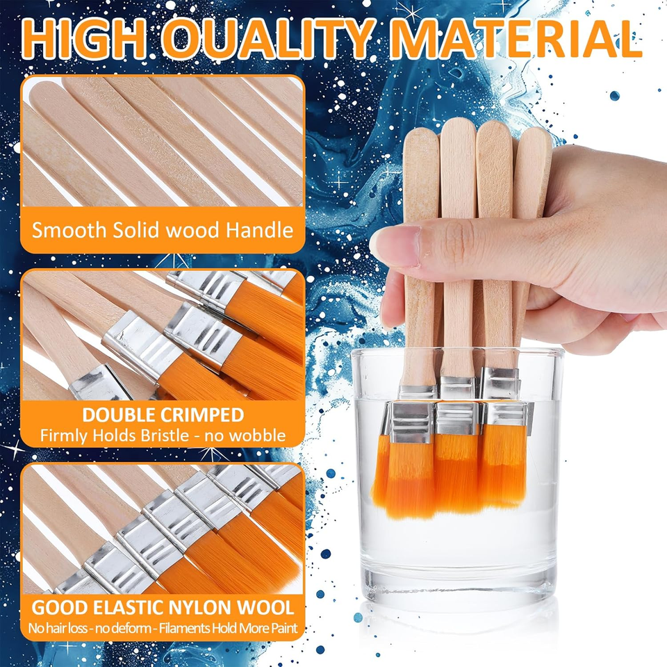 10Pcs 1/2 Inch Flat Paint Brushes Small Wood Paint Brush Artist Craft ...